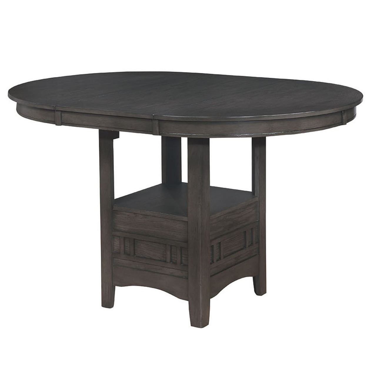 Round Counter Height Table with Pedestal Base and Extendable leaf, Gray ...