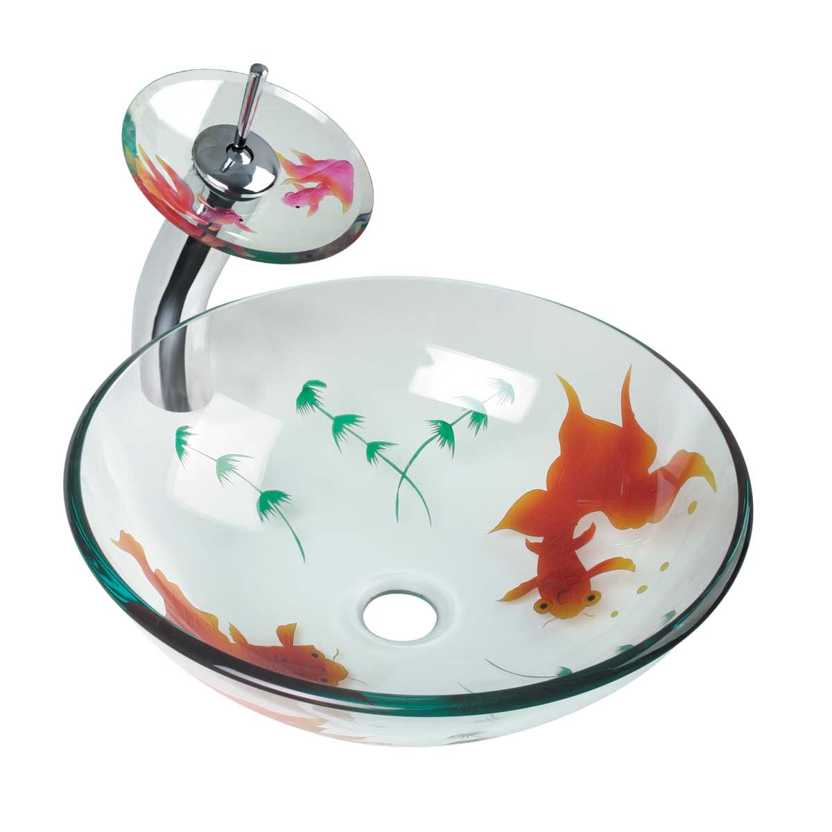 Round Countertop Vessel Sink Koi Fish Glass Finish Bathroom Wash Basin ...