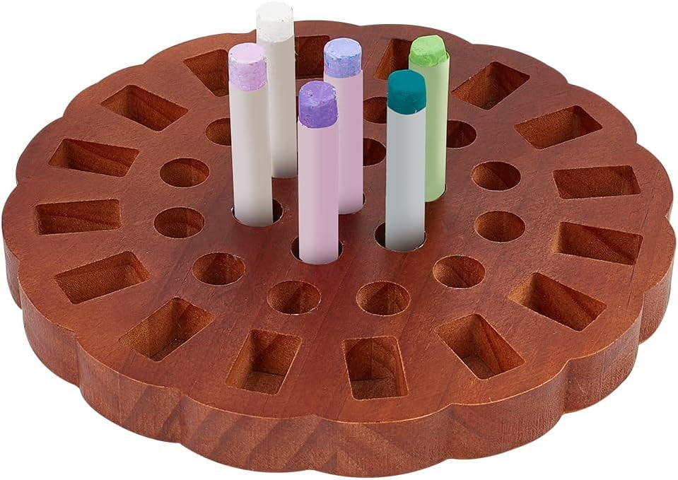 Round Crayon Blocks Holder Camel Wood Pencil Holder Painting Storage 19 ...