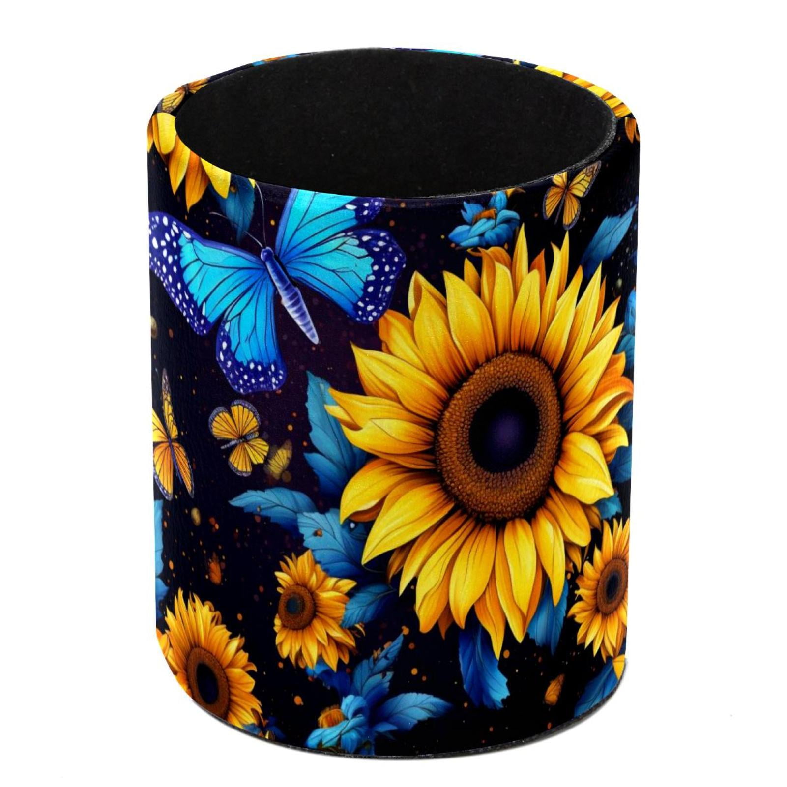 Round Creative Pen Holder |Starry Night Sunflower Butterfly Desktop ...
