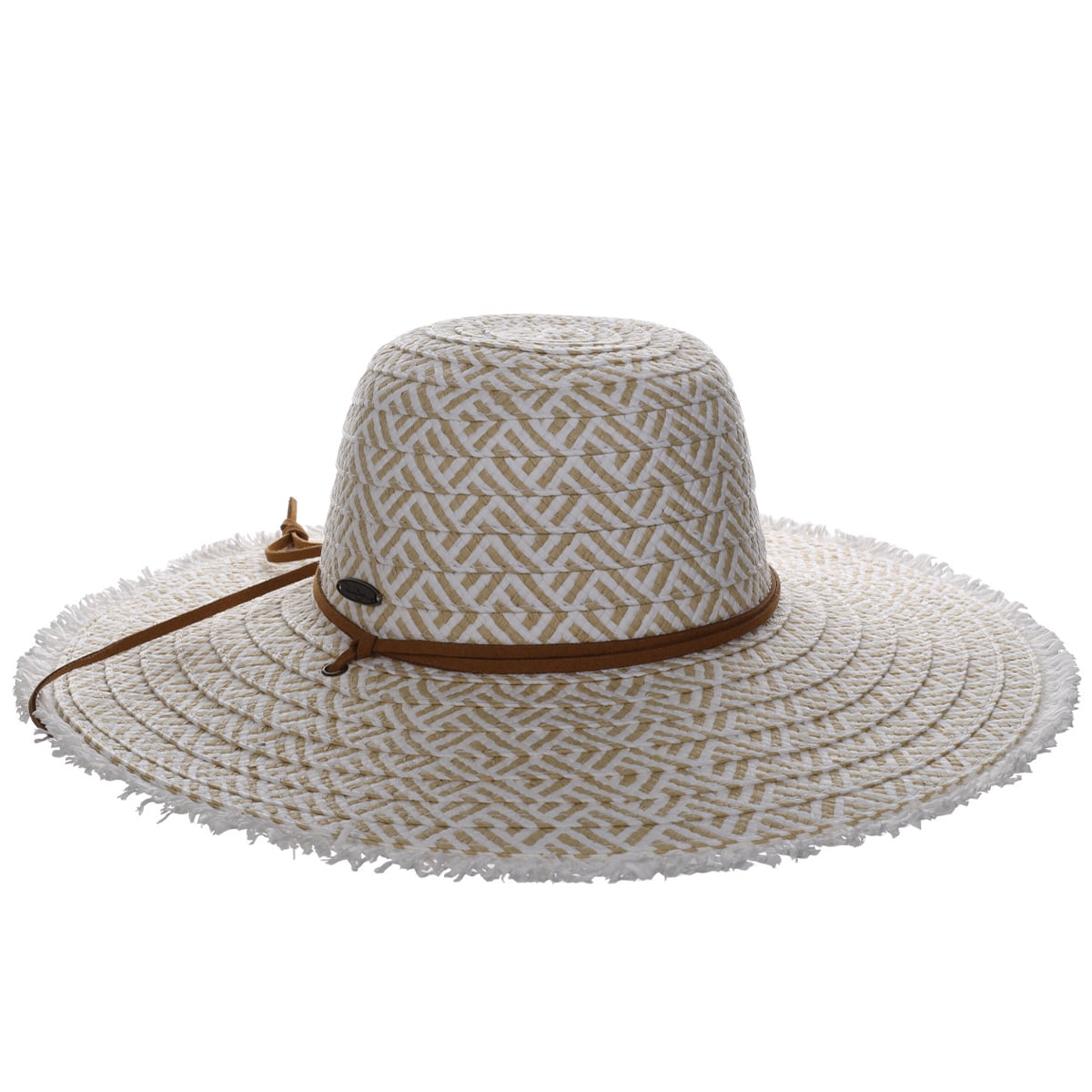 Round Crown Frayed Brim Straw Sun Hat - Walmart.com