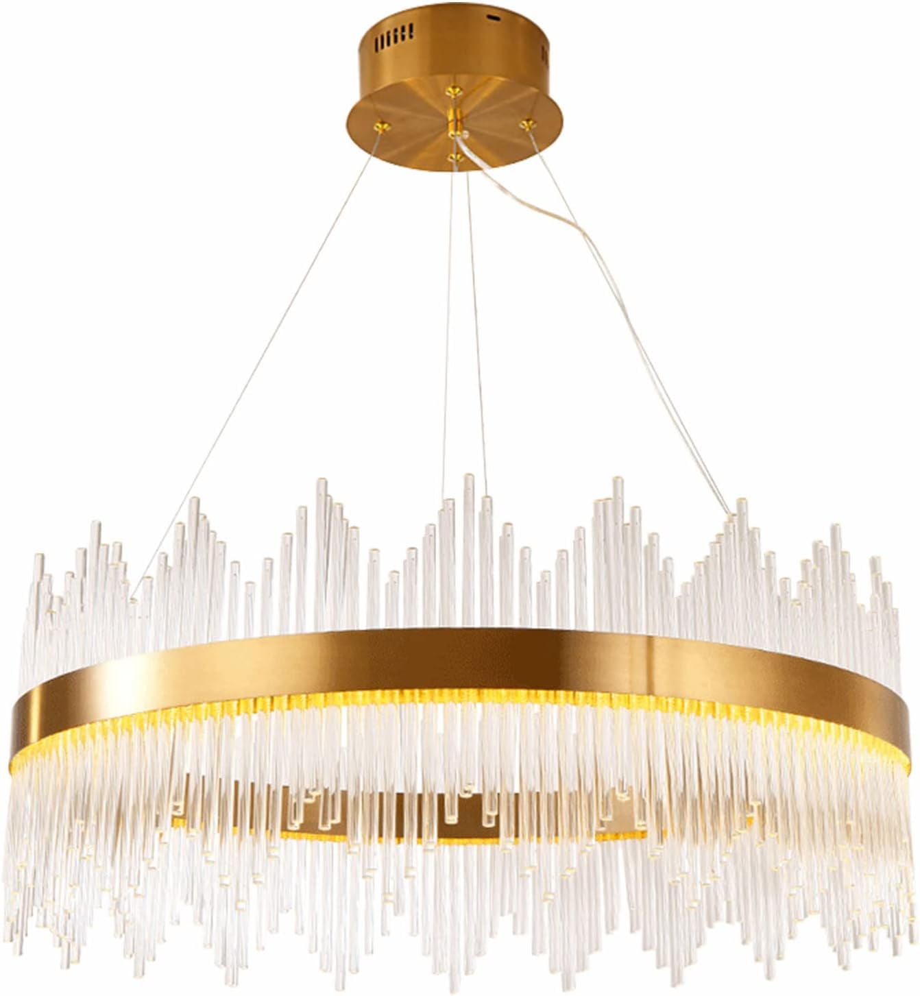 Round Crystal Chandelier Modern Gold Pendant Light LED Contemporary ...