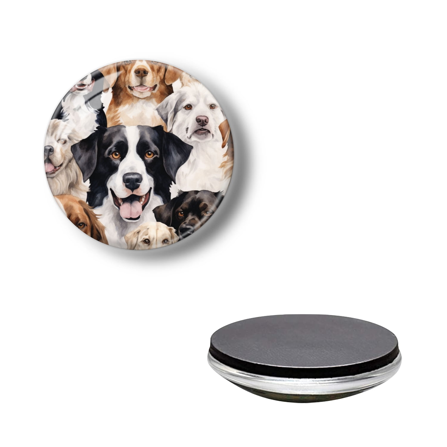 Round Crystal Glass Fridge Magnet Sticker, Array of Dogs Strong Non ...
