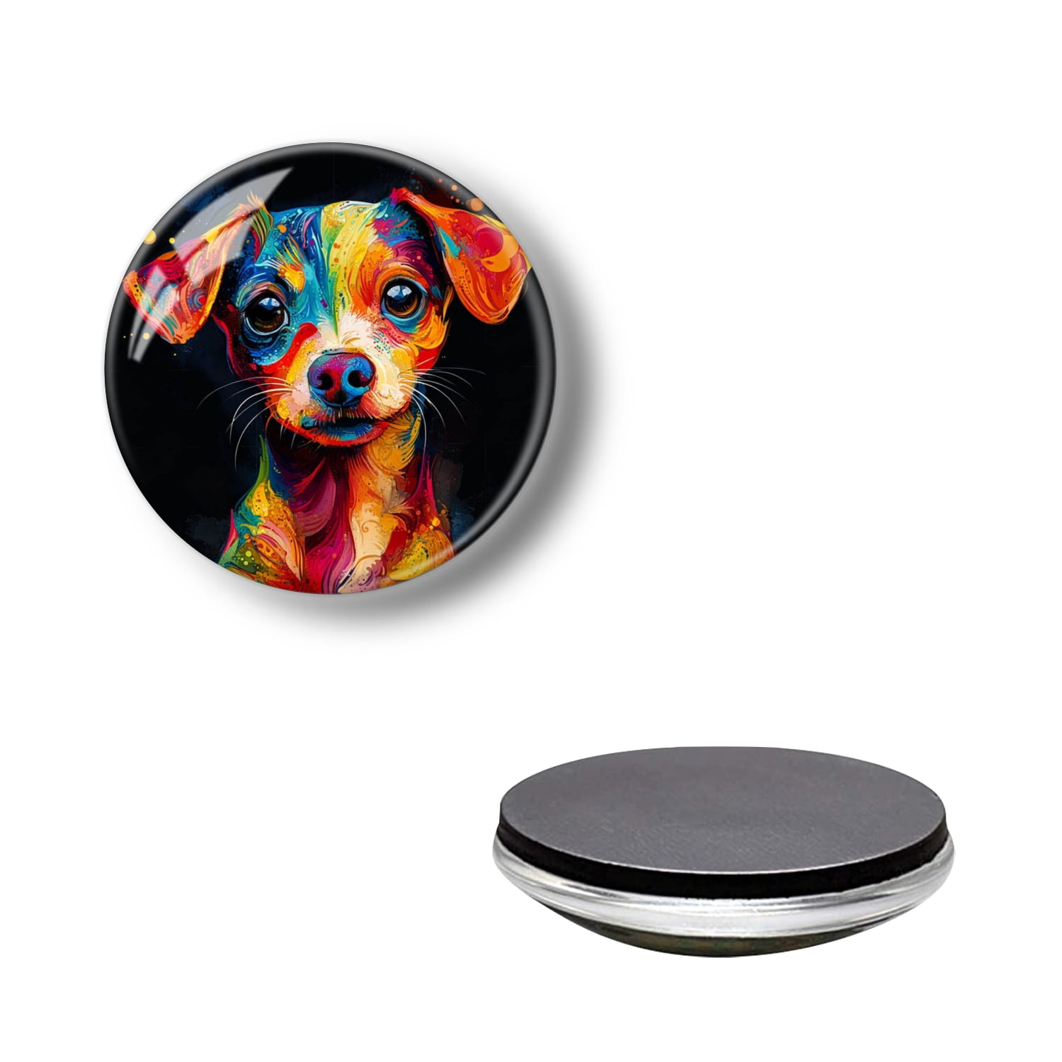 Round Crystal Glass Fridge Magnet Sticker, Canine Cute Strong Non ...