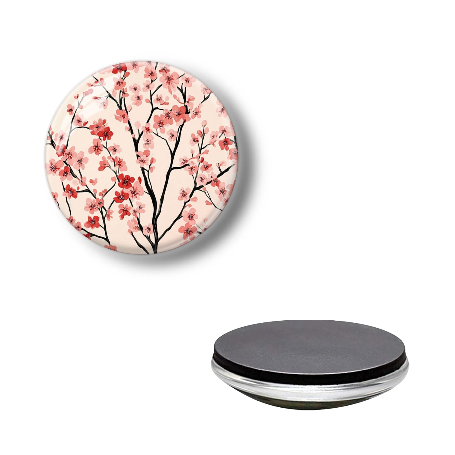Round Crystal Glass Fridge Magnet Sticker, Cherry Blossom Strong Non ...