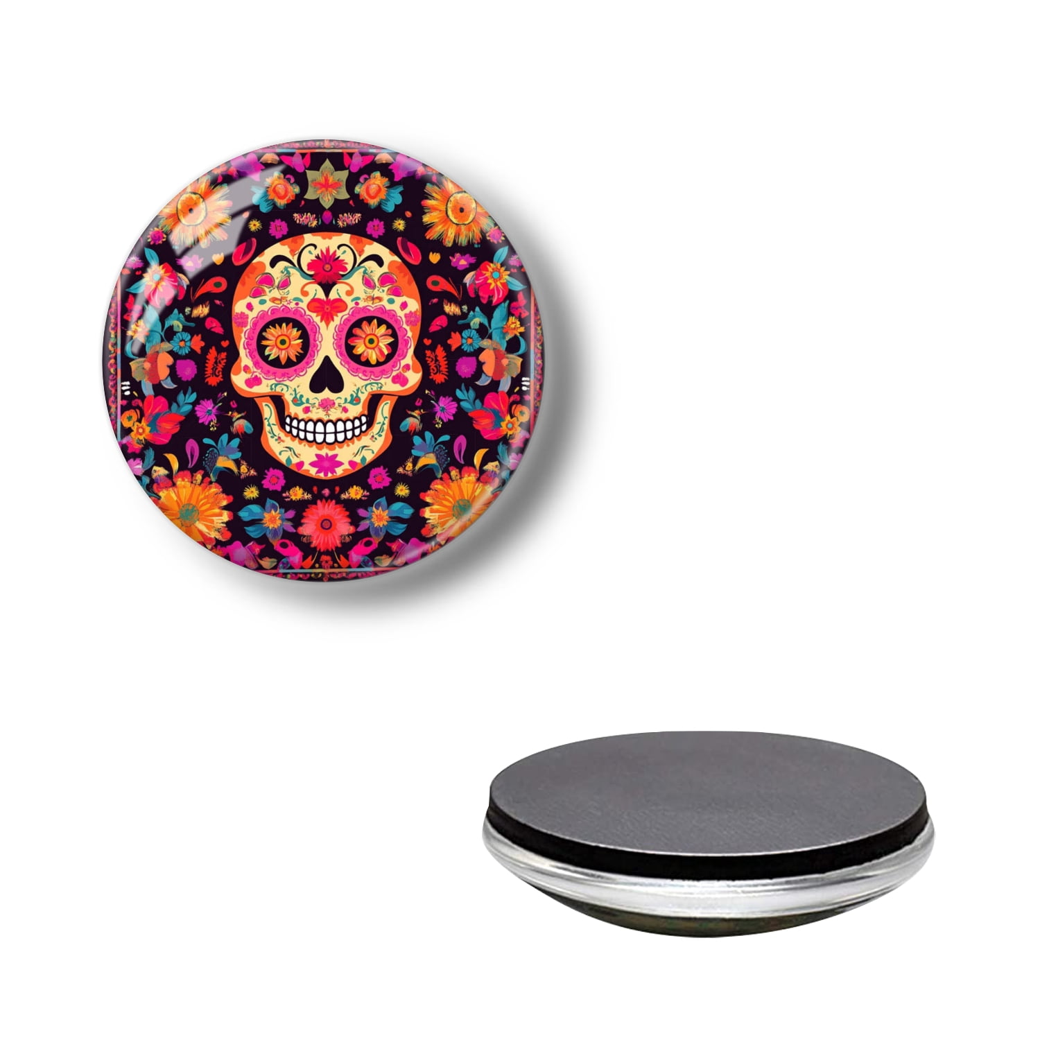 Round Crystal Glass Fridge Magnet Sticker, Colorful Sugar Skull Strong ...