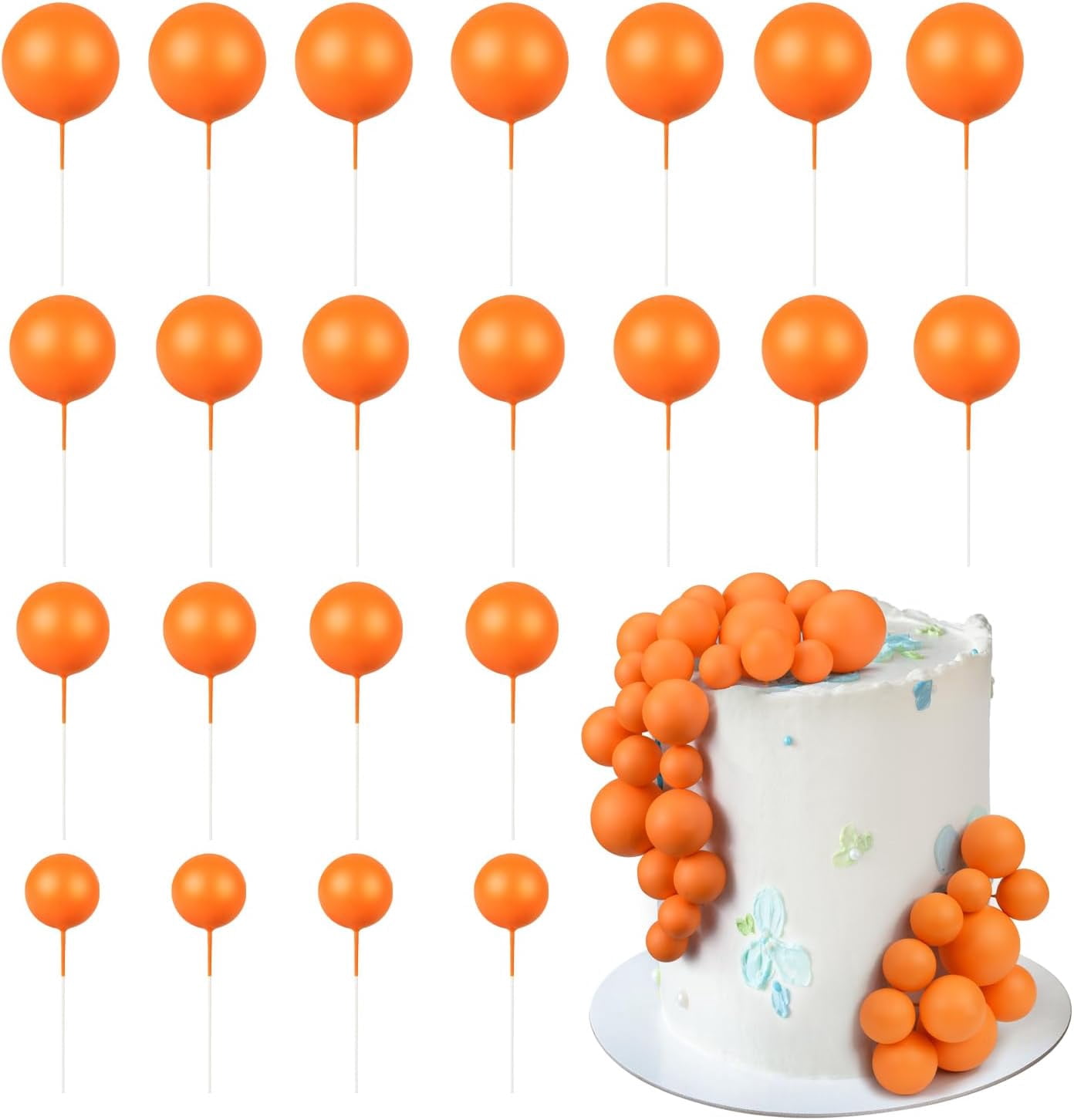 Round Cupcake Decorations,Orange Cake Insert Toppers,Mini Balloons Cake ...