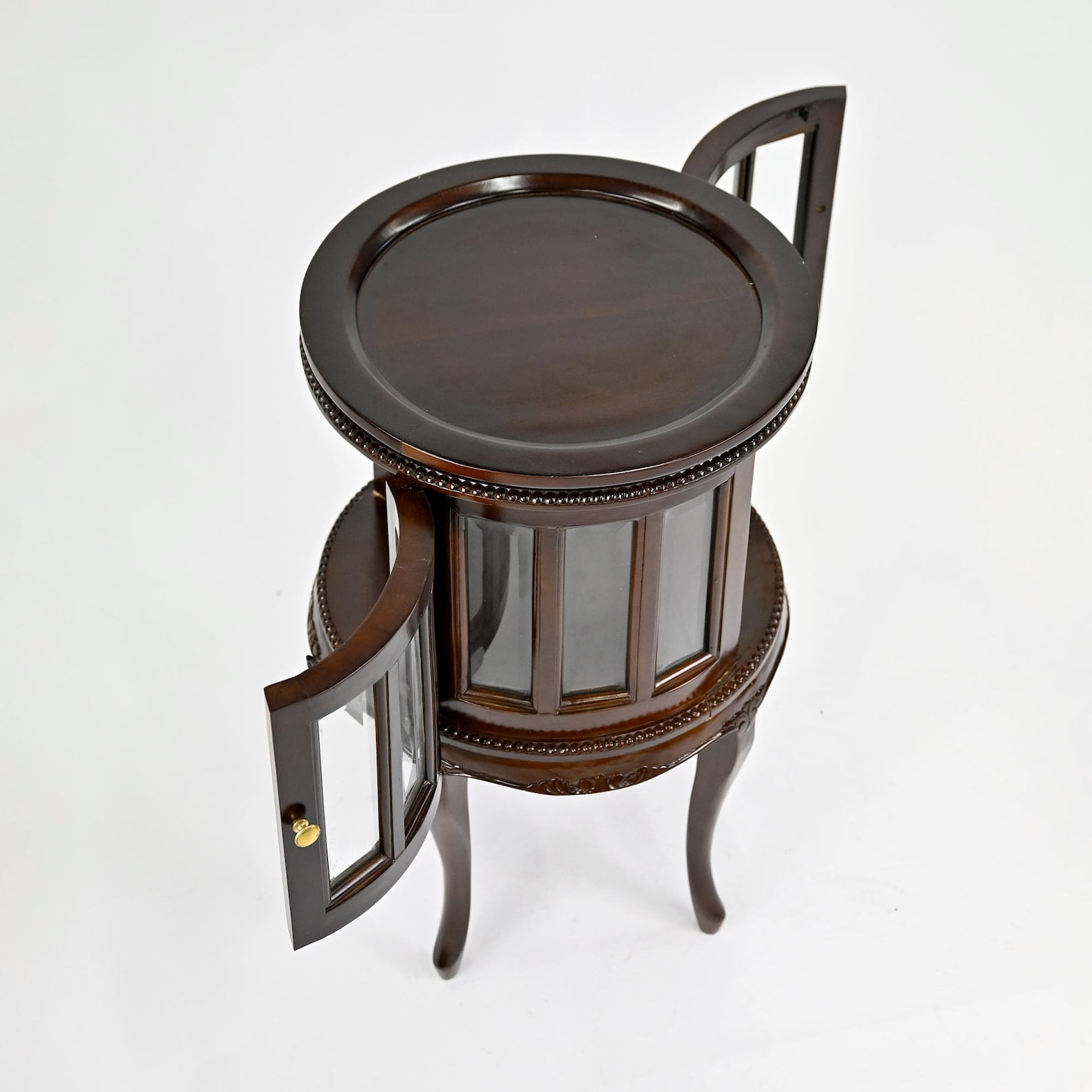 Round Curio Table with Glass Panels | Removable Serving Tray | Elegant Wooden Storage Table with ...