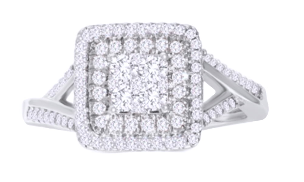 AFFY Round Cut (0.5 Cttw) White Diamond Square Cluster Engagement Ring ...