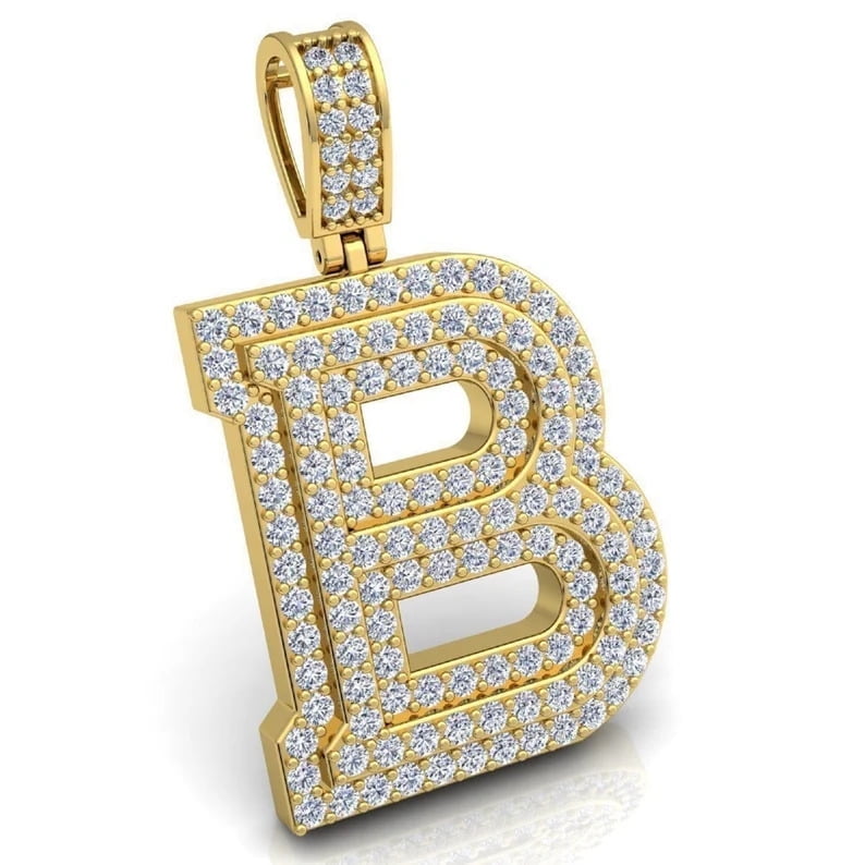Round Cut 4.5Ct Lab Created Custom Hip Hop "B" Letter Pendant in 14K ...