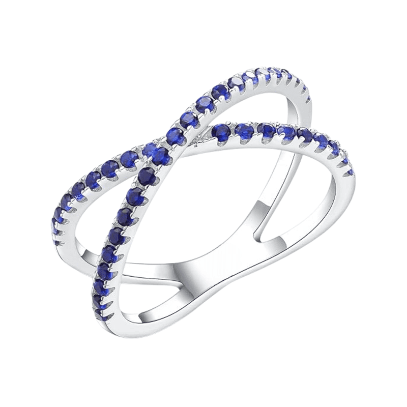 Round Cut Blue Sapphire Criss Cross Ring in 925 Sterling Silver ...