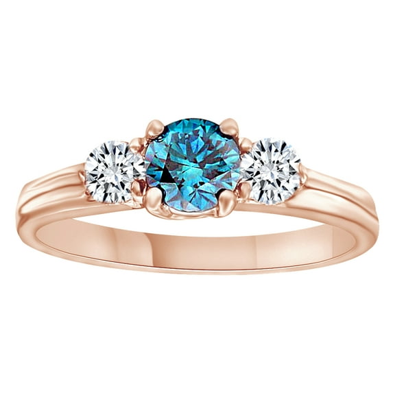 AFFY Round Cut Blue & White Natural Diamond Three Stone Engagement Ring ...