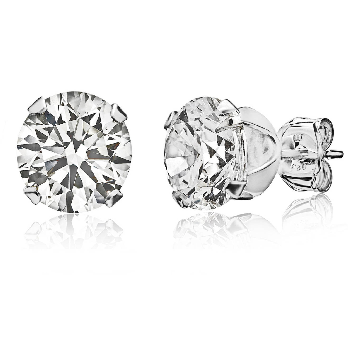 Round-Cut CZ Sterling Silver Stud Earrings, 7mm - Walmart.com