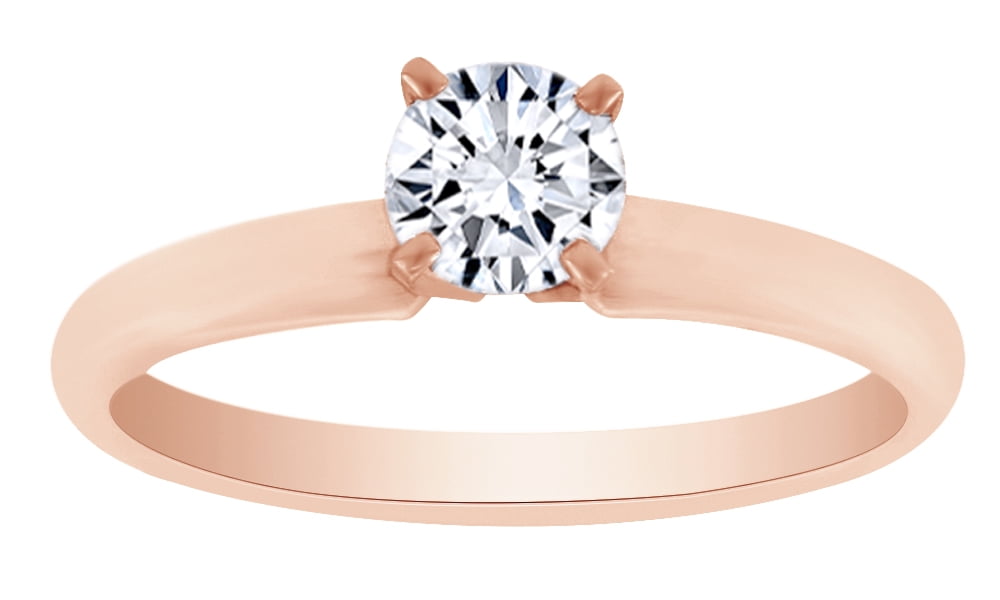 AFFY Round Cut Cubic Zirconia Solitaire Engagement Ring in 14k Rose ...