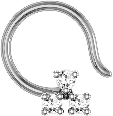 Round Cut D/VVS1 Diamond Nose Solitaire Stud Ring | 14K White Gold ...
