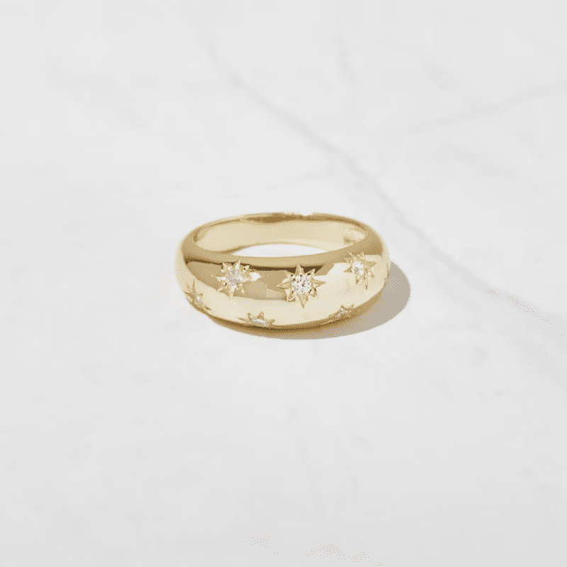 Round Cut Dome Ring in 14k Yellow Gold Finish - Star Ring - Celestical ...