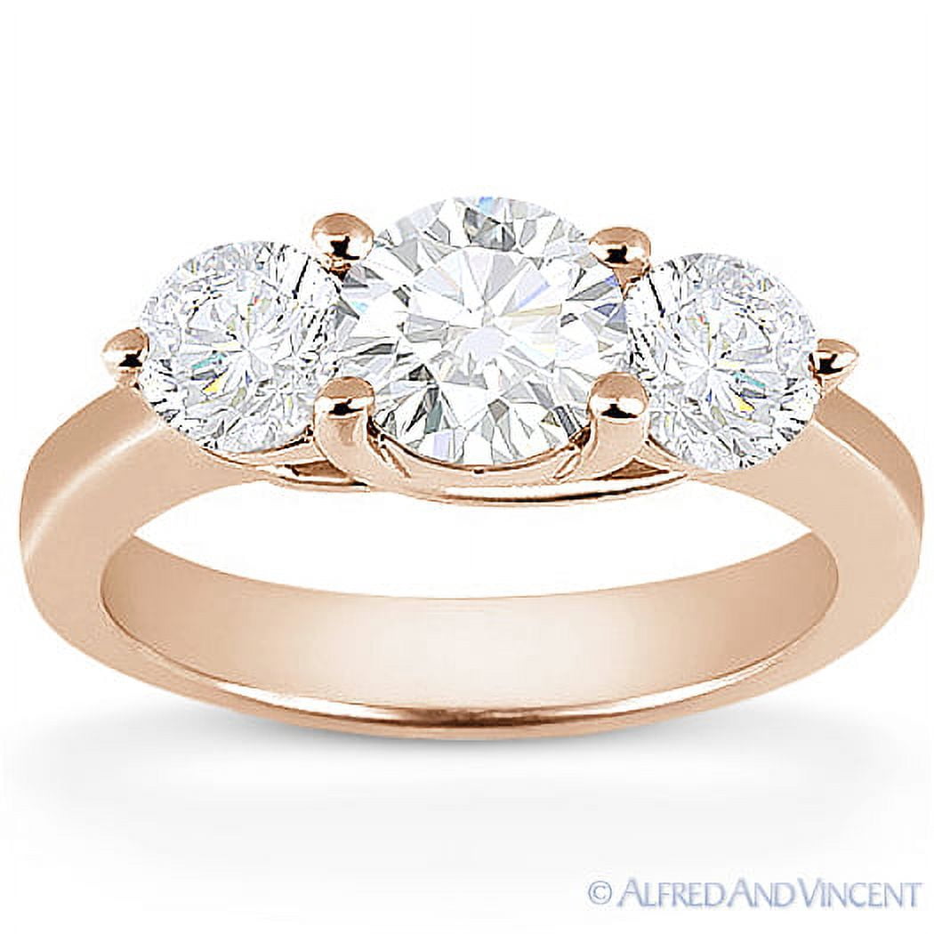 Round Cut Forever Brilliant Moissanite 3-Stone Trellis & Shared Setting ...