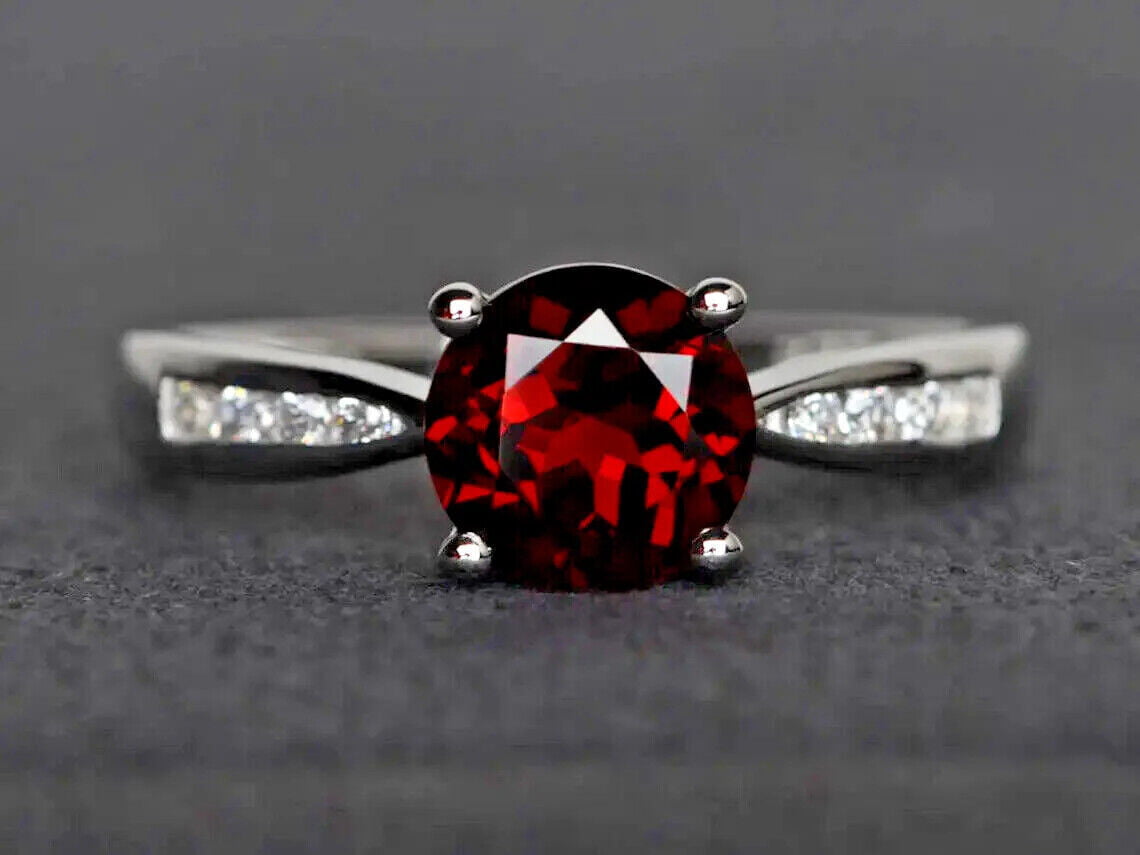 Round Cut Garnet Red Gemstone Engagement And Anniversary Gift January ...