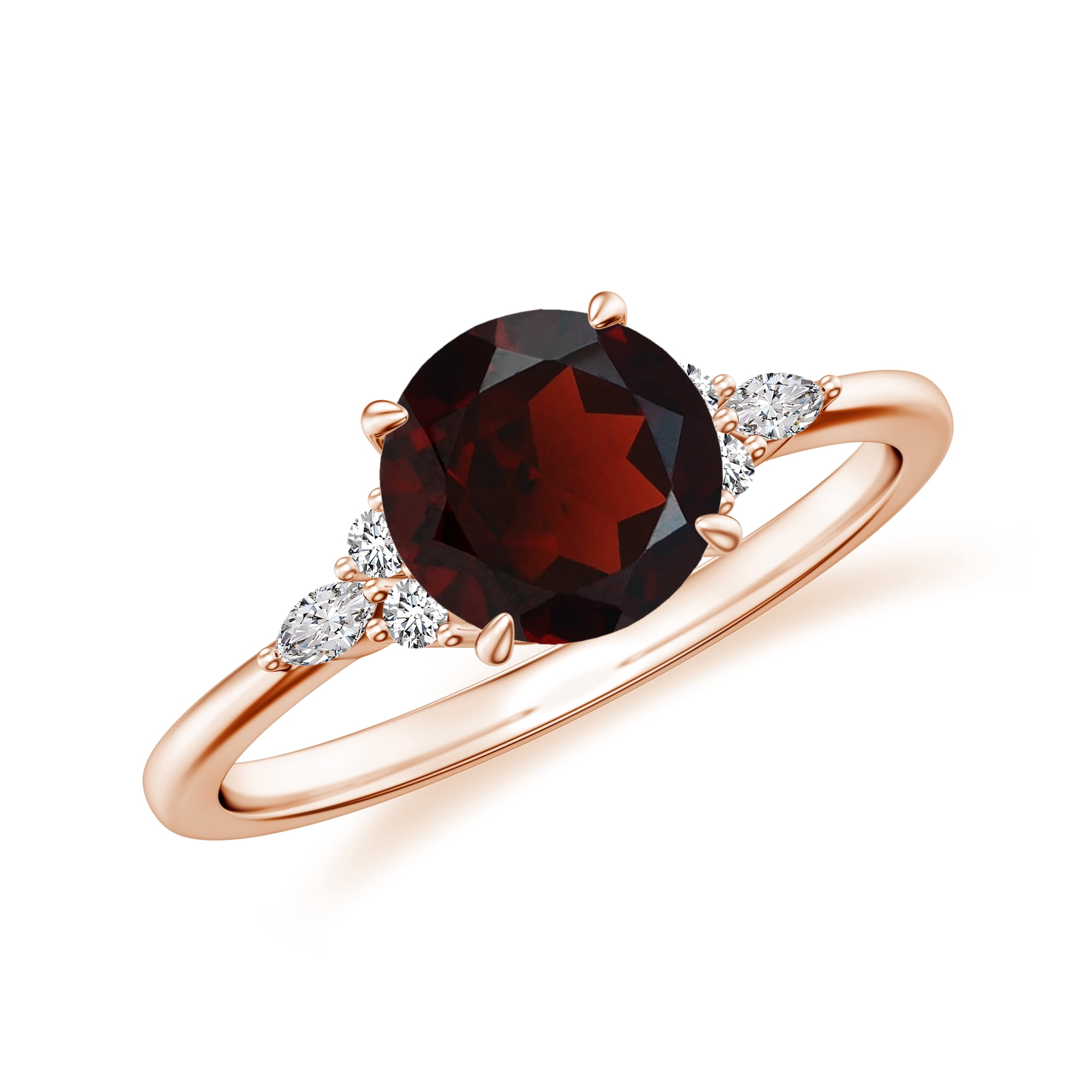 Round Cut Garnet Side Stone Engagement Ring with Moissanite in Sterling ...