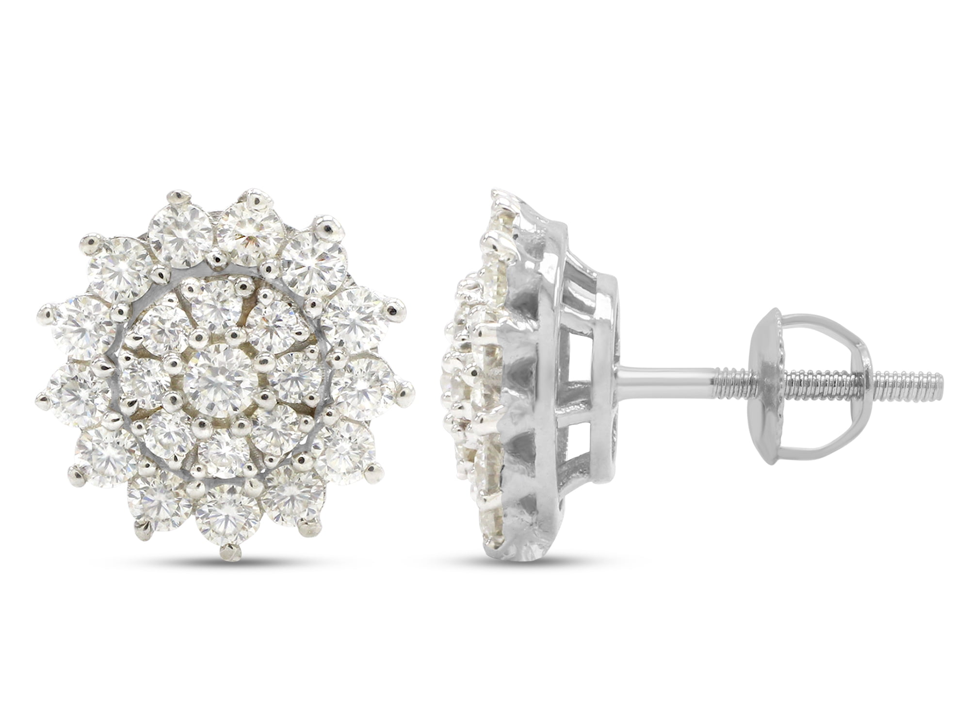 AFFY 1.40CT Round Moissanite Diamond Halo Cluster Stud Earrings for ...