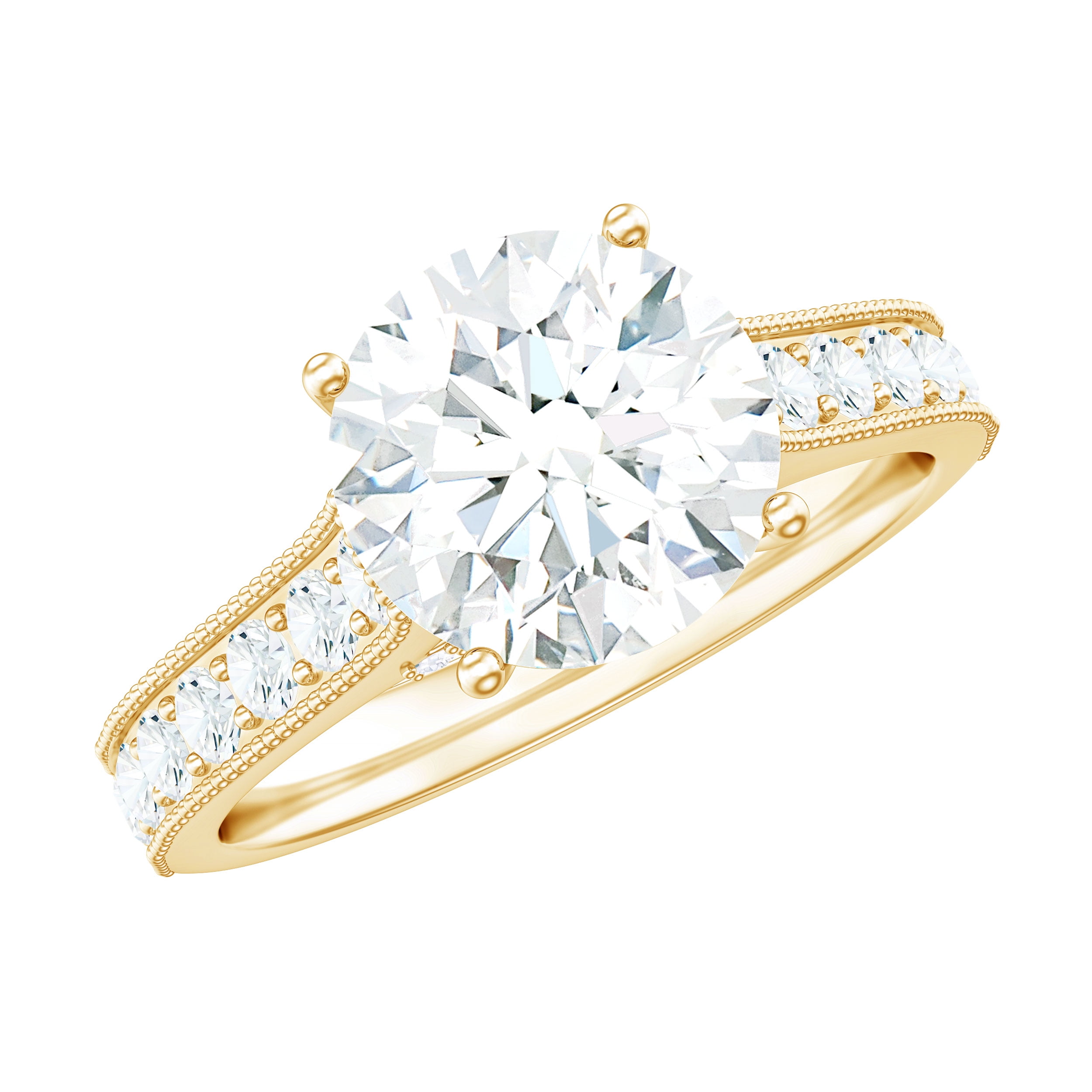 Round Cut Moissanite Solitaire Ring with Side Stones - 8 mm Round - 2 ...