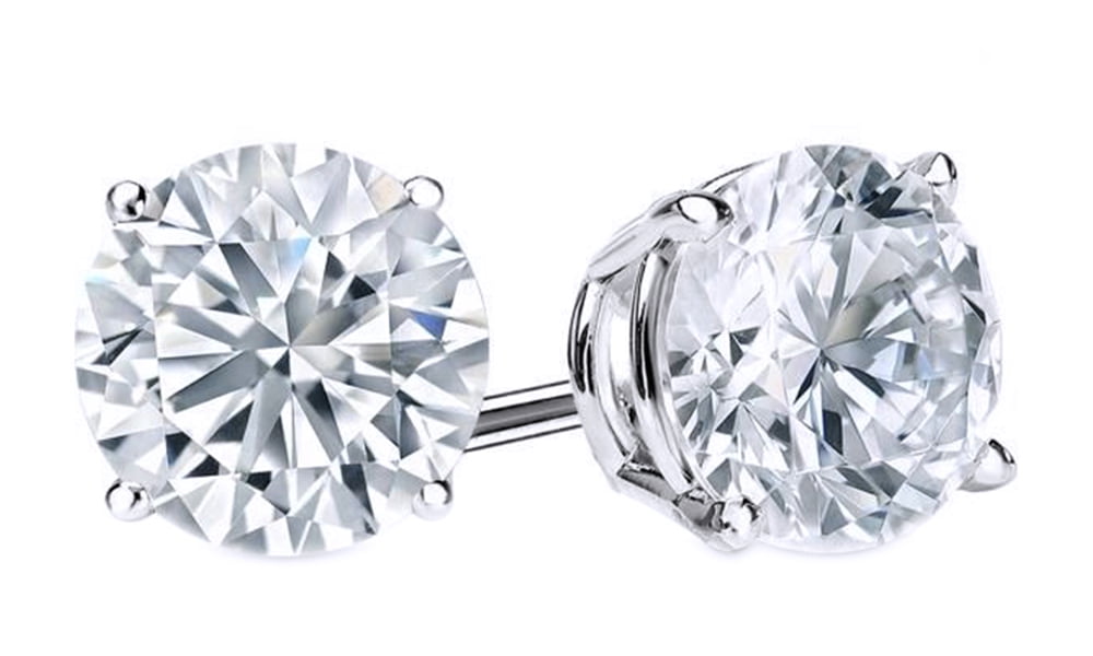 AFFY Round Cut Natural Diamond Basket Stud Earrings In 14K Solid White ...