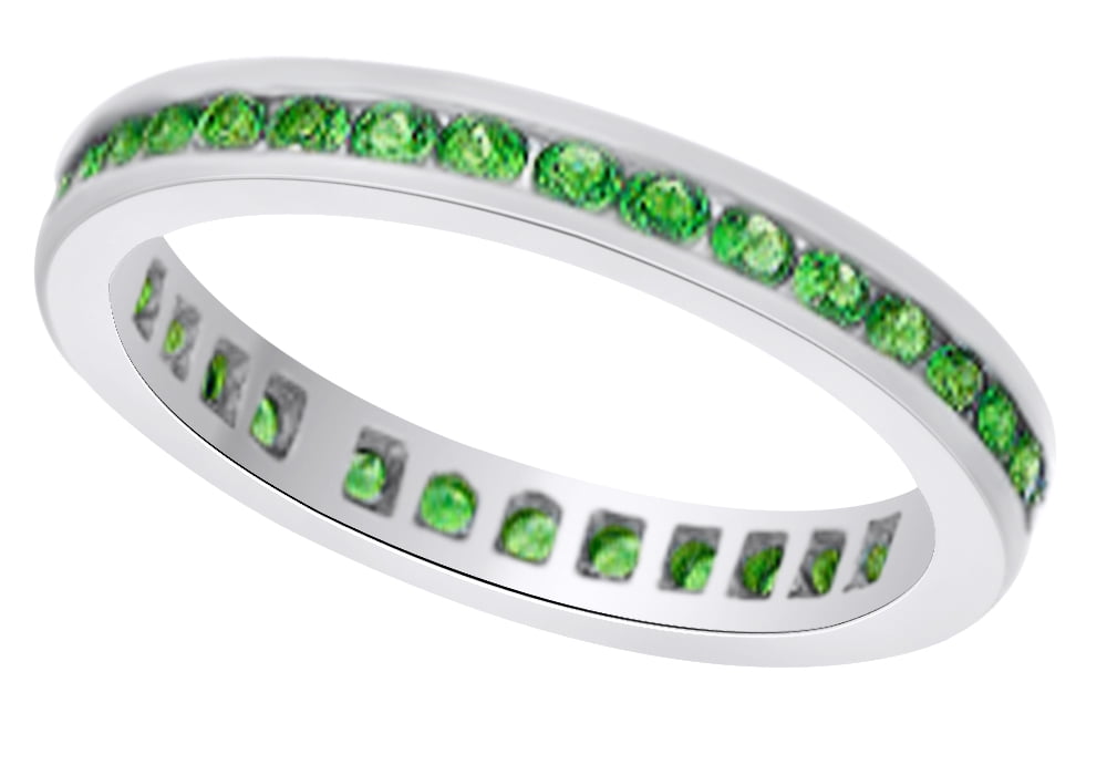 AFFY Round Cut Simulated Green Emerald Full Eternity Wedding Band Ring ...