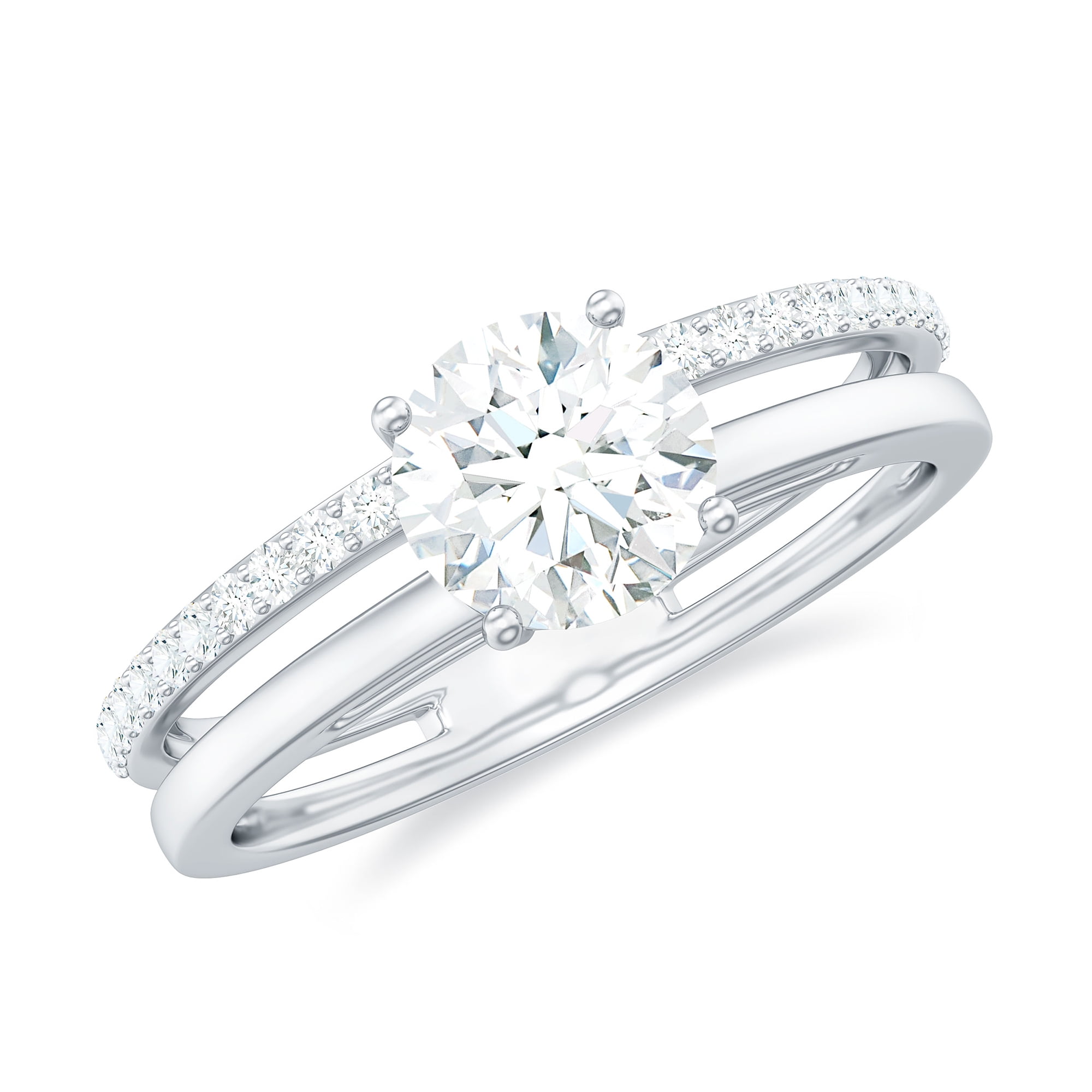 Round Cut Moissanite Engagement Double Band Ring (6 mm, 1 Ct, D-VS1 ...