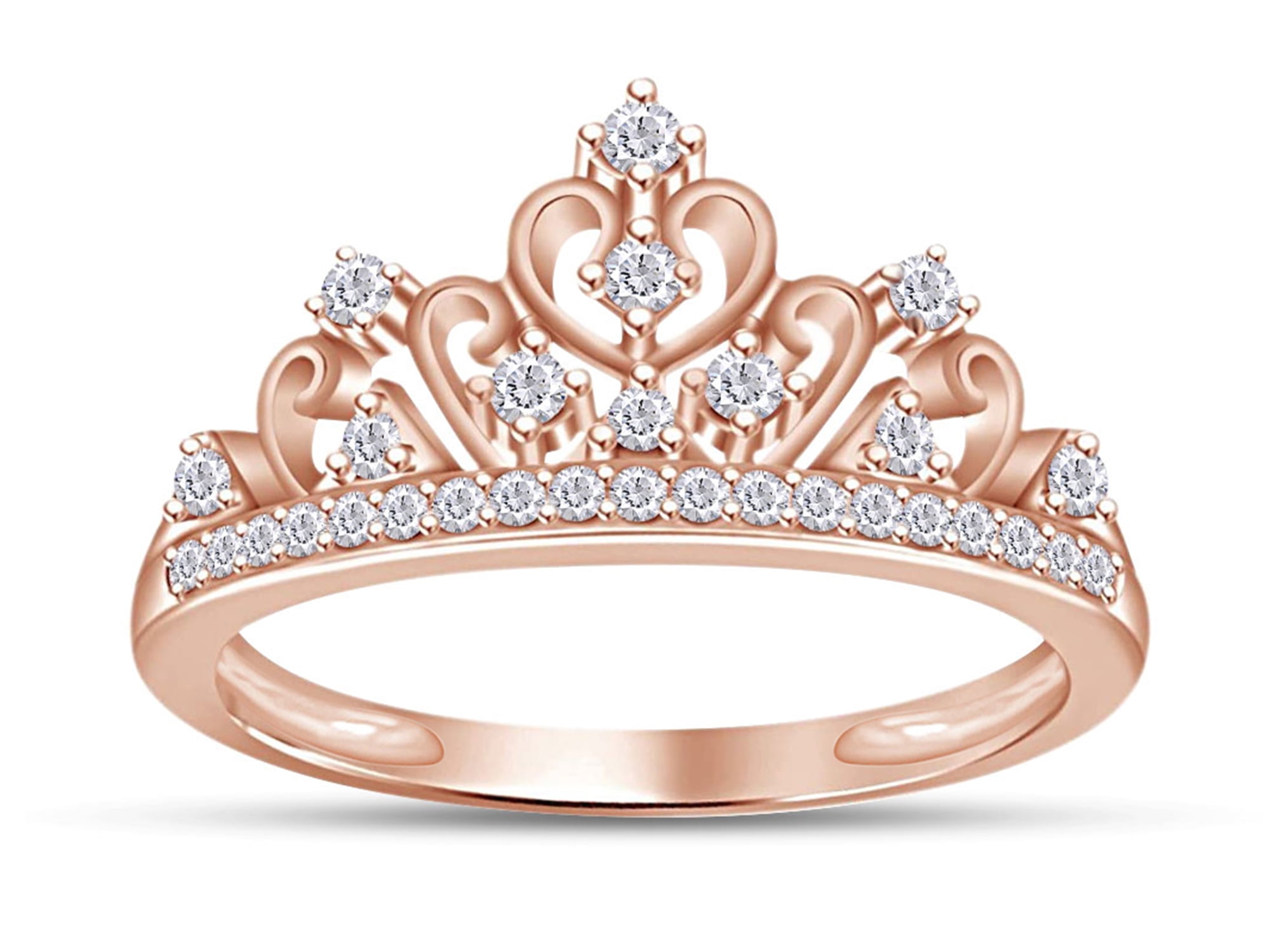 Round Cut Sparkling Cubic Zirconia Princess Crown Promise Ring For ...