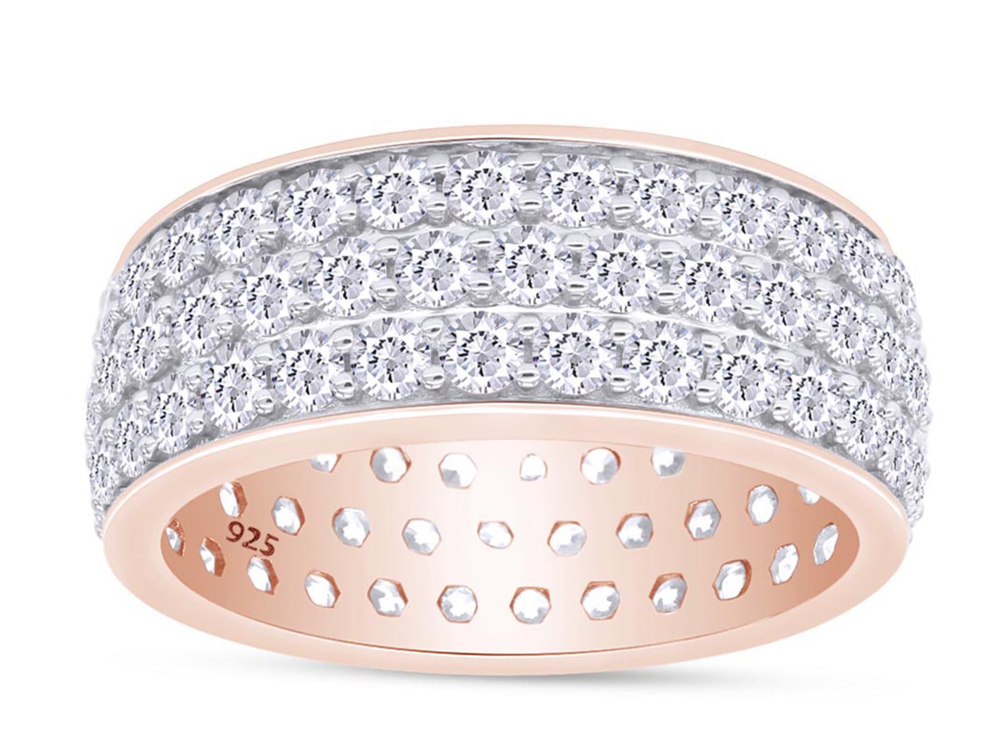 Round Cut Sparkling White Cubic Zirconia 3-Row Full Eternity Wedding ...