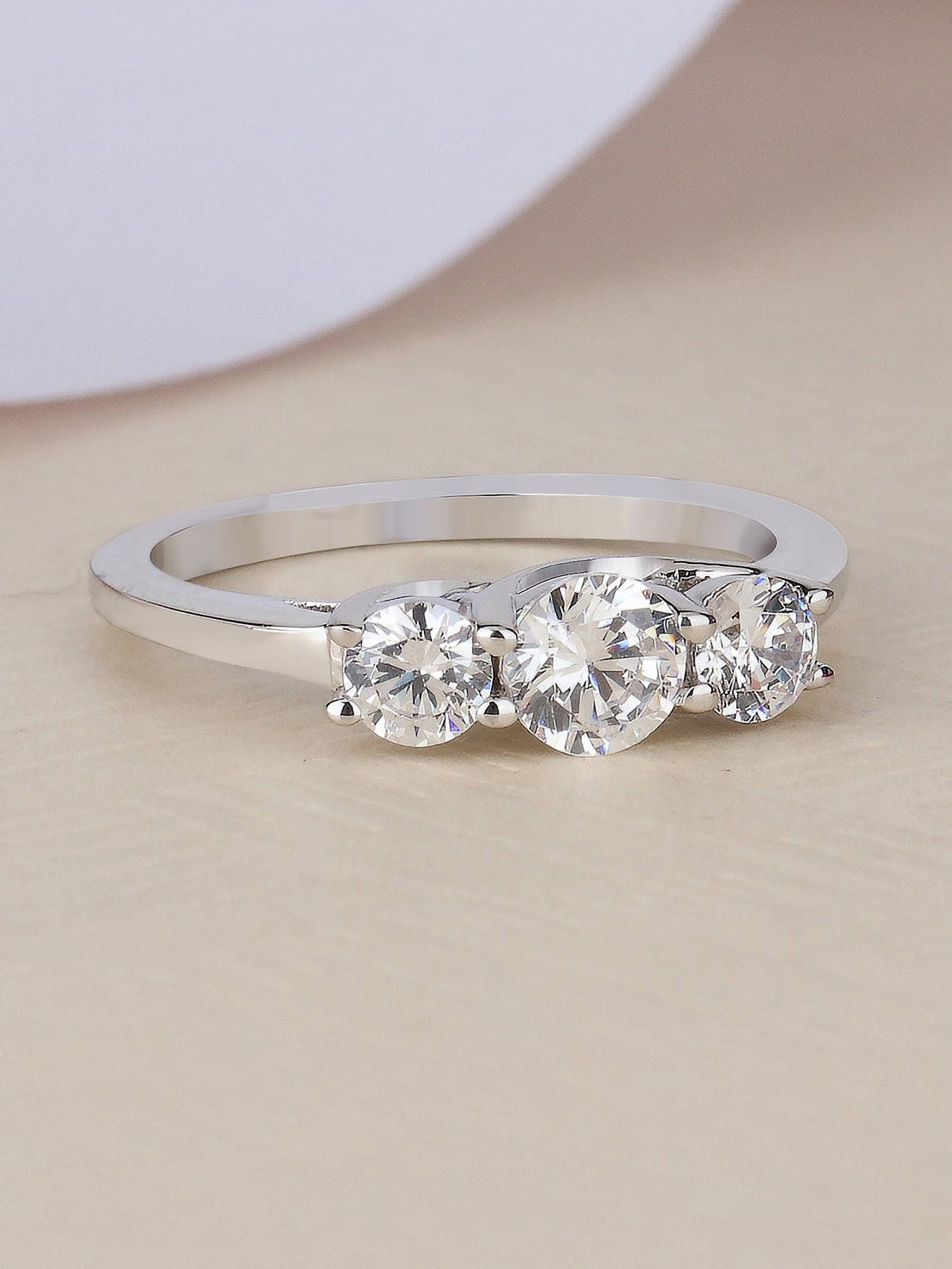 Round Cut Three Stone Moissanite Ring 925 Silver Engagement Ring ...