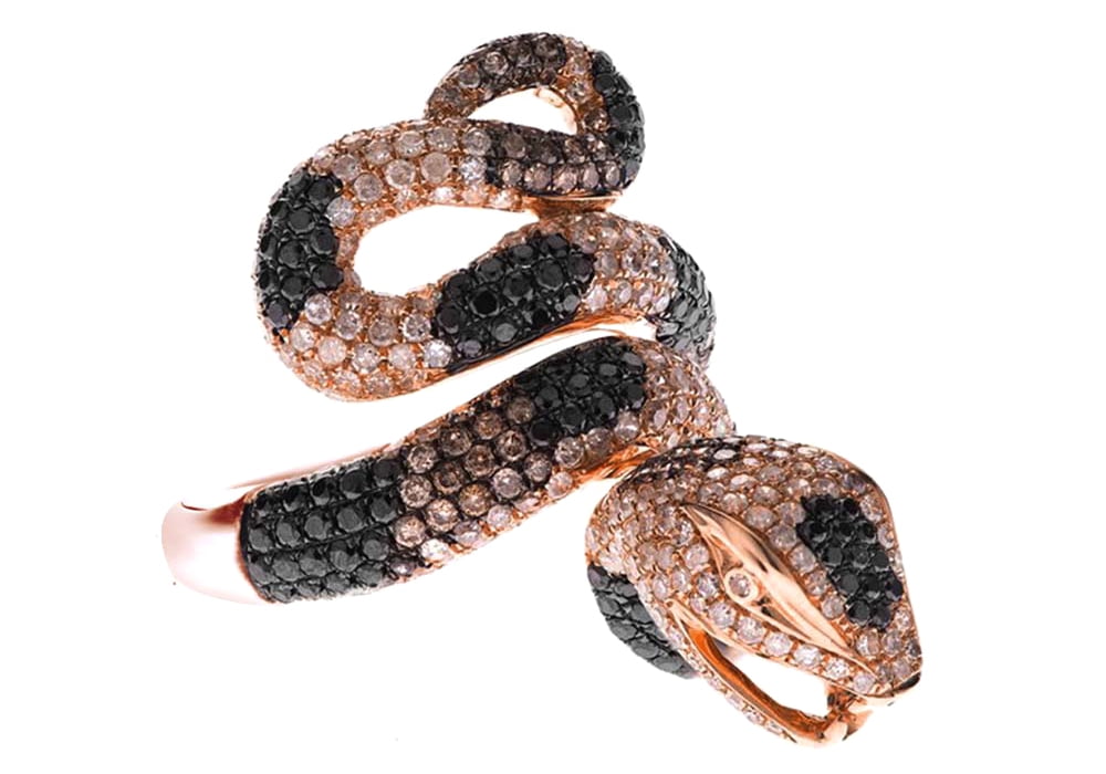 AFFY Round Cut White & Black Diamond Cobra Ring In 10K Solid Rose Gold ...