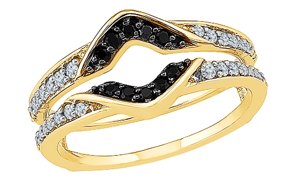 AFFY Round Cut White & Black Natural Diamond Contour Solitaire Enhancer ...