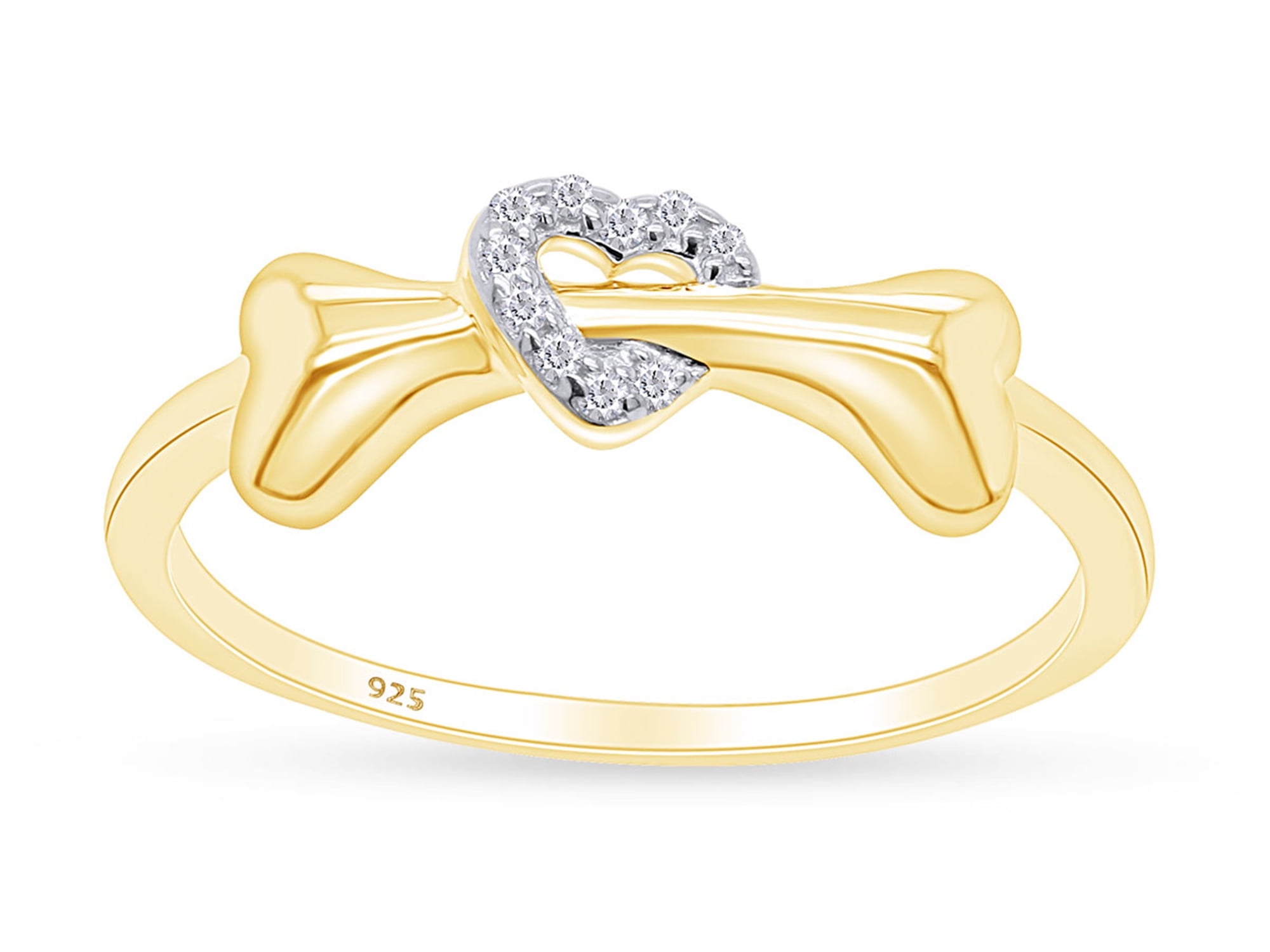 Round Cut White Cubic Zirconia Dog Bone Heart Promise Ring For Women In ...
