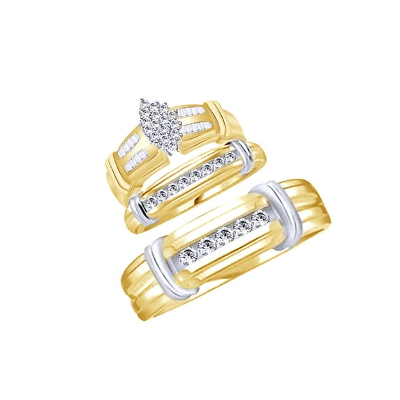 AFFY Round Cut White Cubic Zirconia Engagement and Wedding Trio Band ...