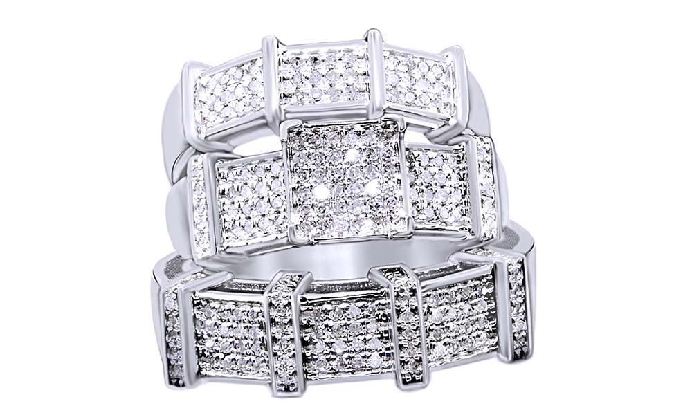 AFFY Round Cut White Cubic Zirconia Engagement and Wedding Trio Band ...