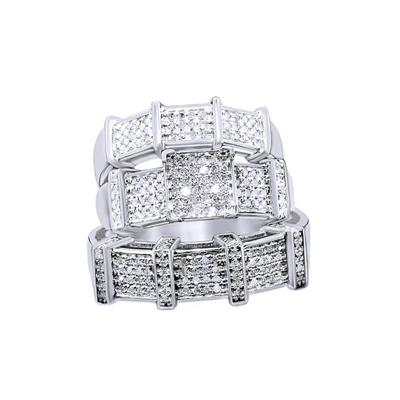 AFFY Round Cut White Cubic Zirconia Engagement and Wedding Trio Band ...