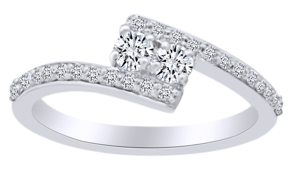 AFFY Round Cut White Diamond Two Stone Bypass Engagement Ring In 14K ...