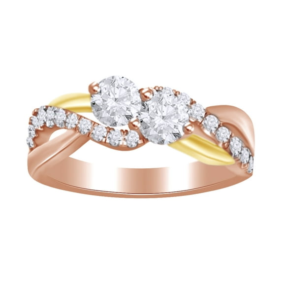 AFFY Round Cut White Diamond Two Stone Crossover Ring In 14K Solid Rose ...