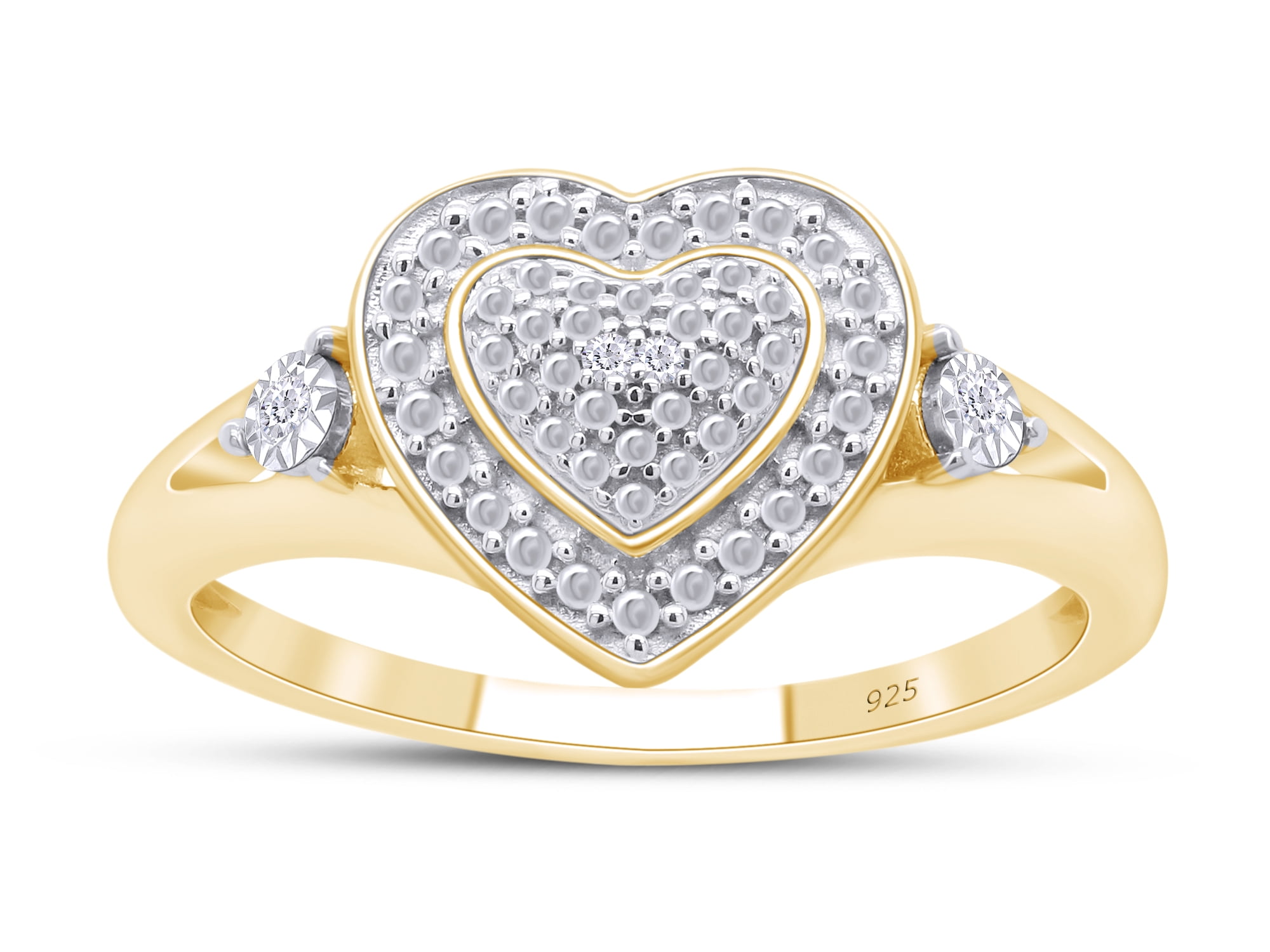 AFFY Round Cut White Natural Accent Diamond Split Shank Double Heart ...