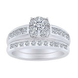 AFFY Round Cut White Natural Diamond Cluster Bridal Ring Set In 10K Solid White Gold (1 cttw)-11 ...
