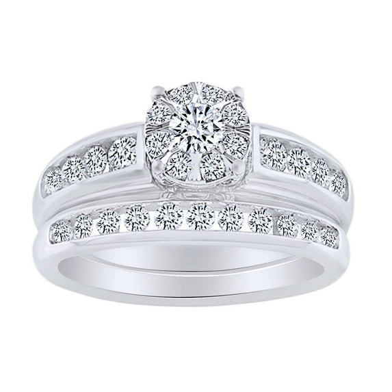 AFFY Round Cut White Natural Diamond Cluster Bridal Ring Set In 10K ...