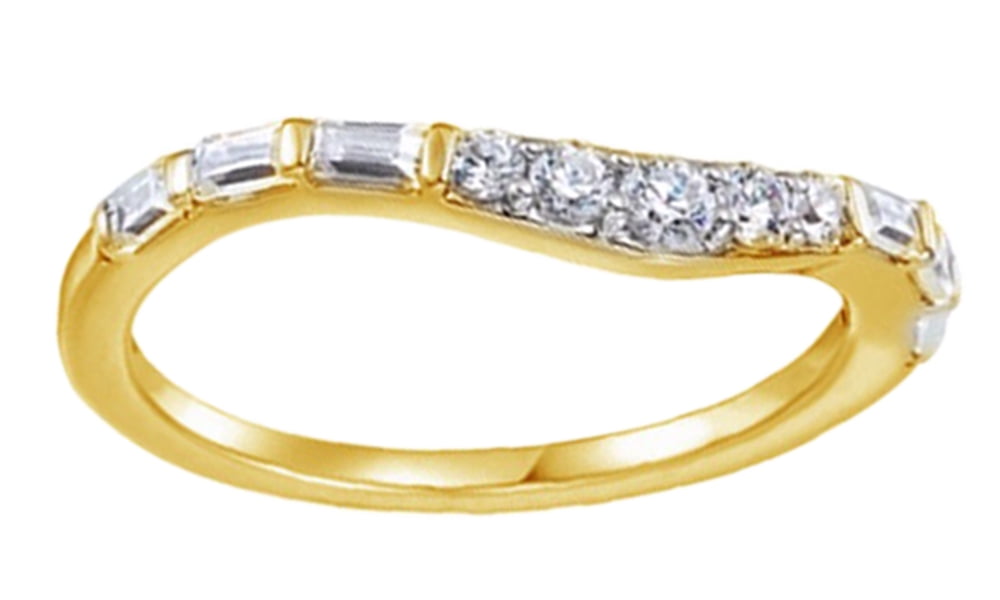 AFFY Round Cut White Natural Diamond Contour Band Ring In 14K Solid ...