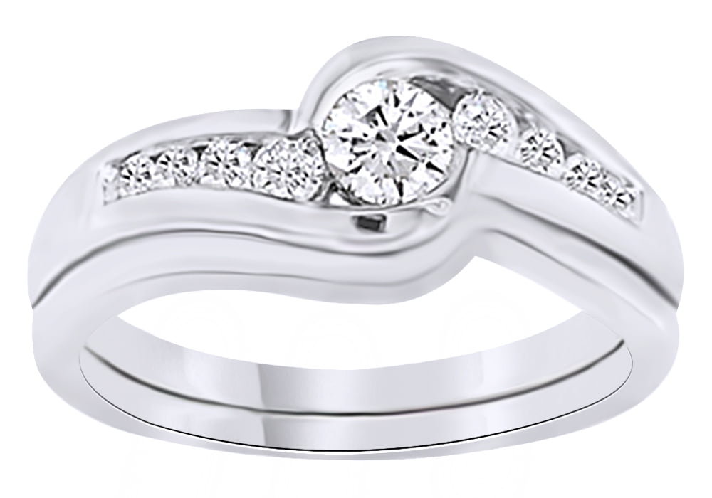 AFFY Round Cut White Natural Diamond Engagement Wedding Promise Ring In ...