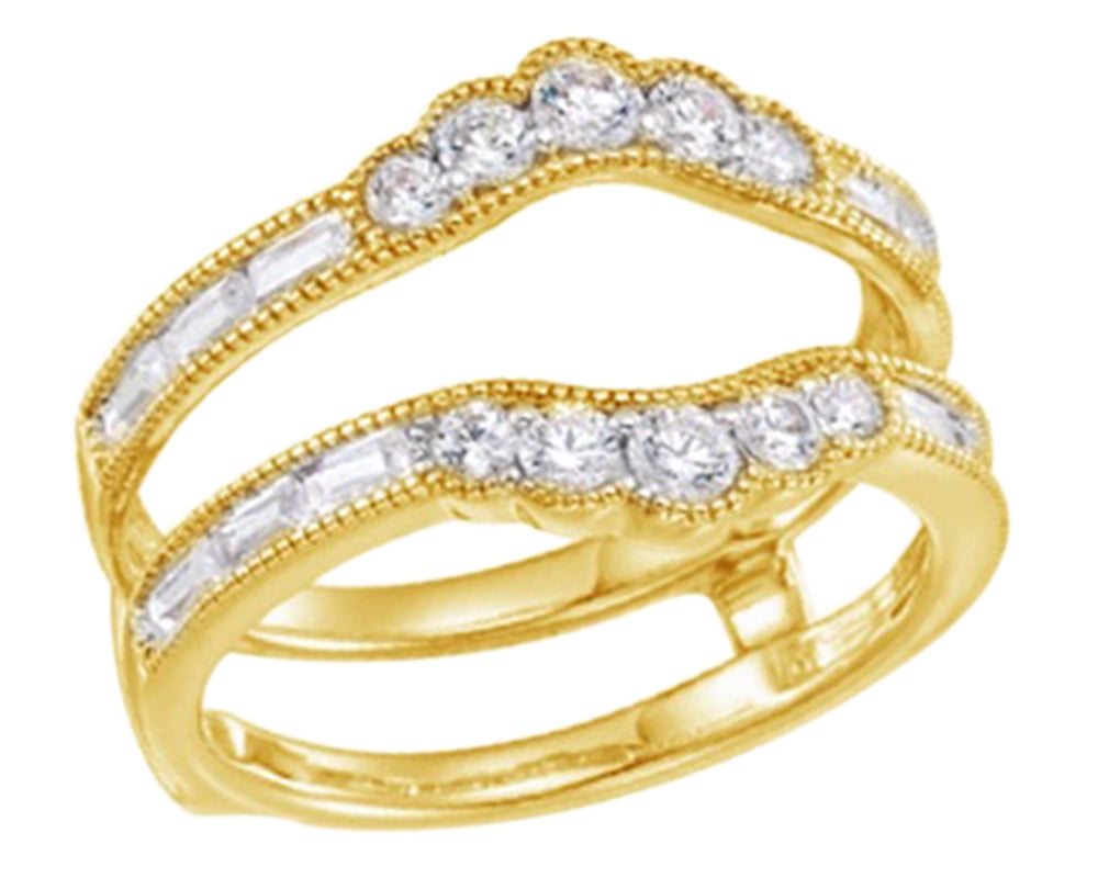 AFFY Round Cut White Natural Diamond Enhancer Guard Band Ring In 14K ...