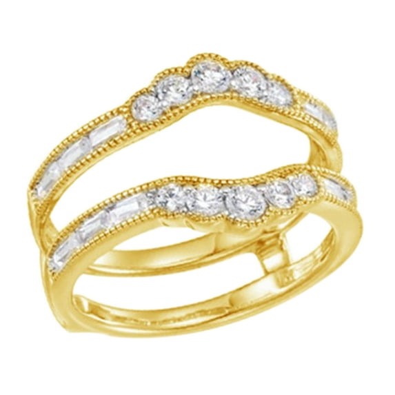 AFFY Round Cut White Natural Diamond Enhancer Guard Band Ring In 14K ...