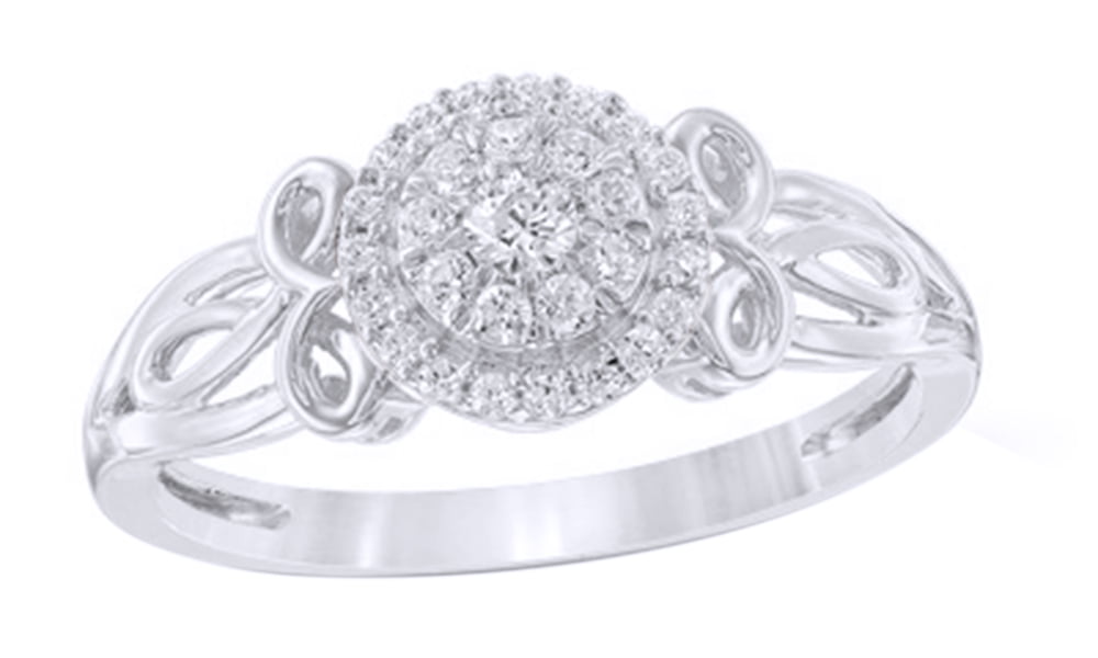 Round Cut White Natural Diamond Frame Celtic Knot Promise Ring in 10k ...