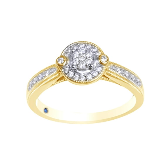 AFFY Round Cut White Natural Diamond Frame Cluster Promise Ring in 10k ...
