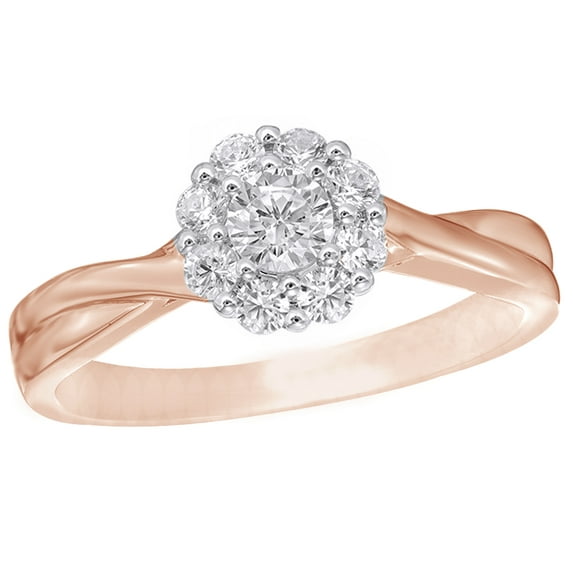 AFFY Round Cut White Natural Diamond Frame Twist Shank Engagement Ring ...