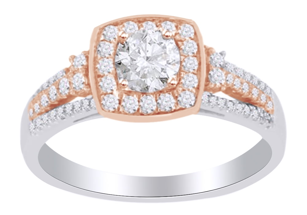 AFFY Round Cut White Natural Diamond Halo Engagement Ring 1 Cttw In 14K ...